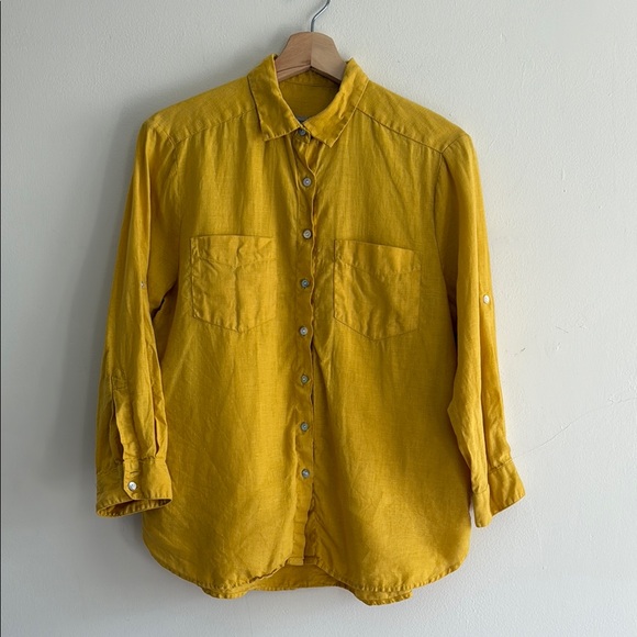 le grenier du lin | Tops | Yellow Relaxed Button Down Shirt With Dress Collar | Poshmark